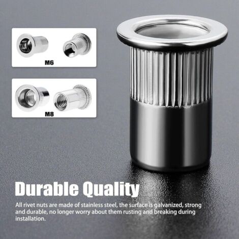 100 Pièces Rivet Ecrou M6 M8, Écrous à Rivets en Acier Inox, Tête Plate ...