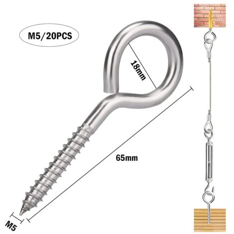 20 Pièces M5 Piton à Visser en Acier Inoxydable 304 Vis Mouton Oeil ...