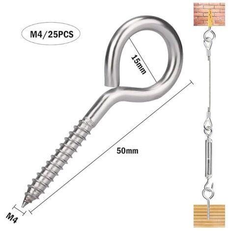 25 Pièces M4 Piton à Visser en Acier Inoxydable 304 Vis Mouton Oeil ...