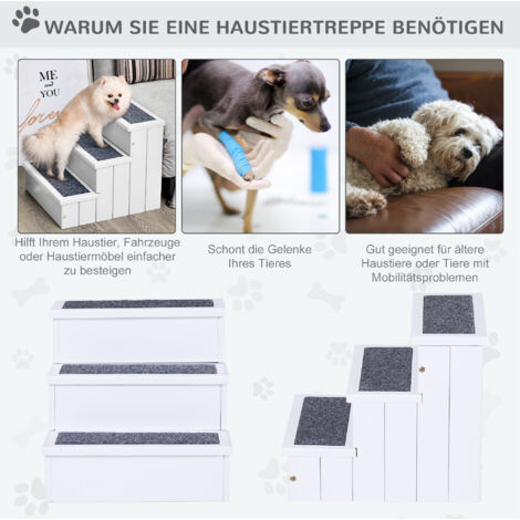 Escalier pour chien PawHut, 3 marches, 38 cm de hauteur, pour chiens de ...