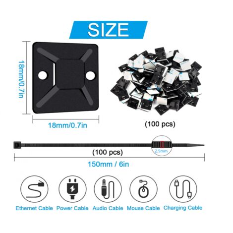 Lot de 200 serre câbles en plastique 150 mm + base adhésive en ...