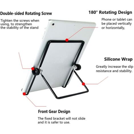 (Grand Noir) Support Tablette Réglable iPad Stand Pliable Portable ...