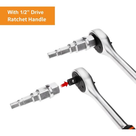 Universal 1/2" Square Spanner Socket Step Wrench 5 Stage Radiator Spud ...