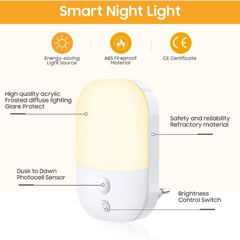 Veilleuse LED avec Capteur Crépusculaire – 5 Niveaux Luminosité, Modes ...