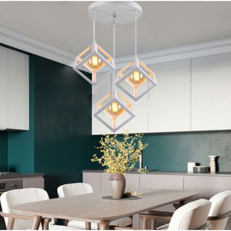 Lustre Suspension LED 3 Lampe Cube Carré en Métal Luminaire Design ...