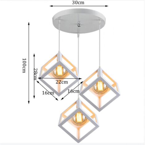 Lustre Suspension LED 3 Lampe Cube Carré en Métal Luminaire Design ...