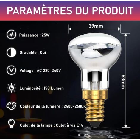 R39 E14 Ampoules à réflecteur, ampoule de lampe à lave 25W 230V Spot à ...