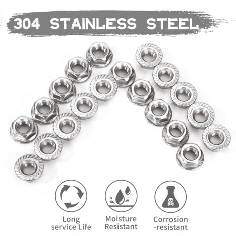 Tuercas de brida M6, tuerca de seguridad de acero inoxidable, tuerca de ...