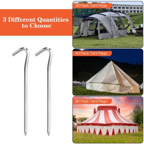 40 pièces argentées Piquets de tente en forme de 7, piquets de tente en ...