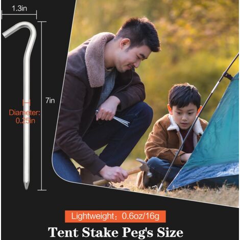 40 pièces argentées Piquets de tente en forme de 7, piquets de tente en ...