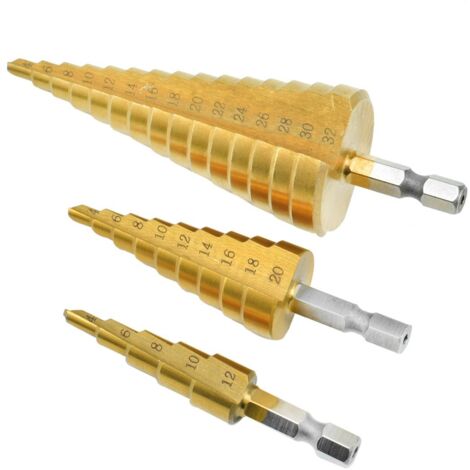 3 Pcs Forets Étagés Fraises Coniques en Acier Rapide HSS 4-12/20 / 32mm ...