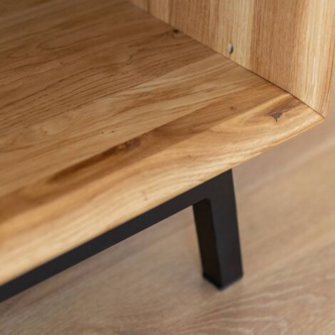 Table basse chêne avec niche de rangement et pieds en métal 101cm JONAS