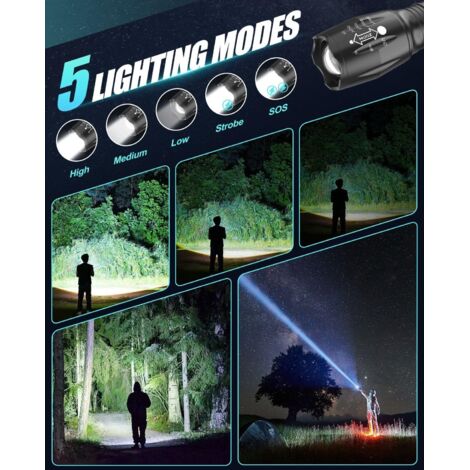 Potente linterna LED profesional de 6000 lúmenes, linterna LED de alta ...