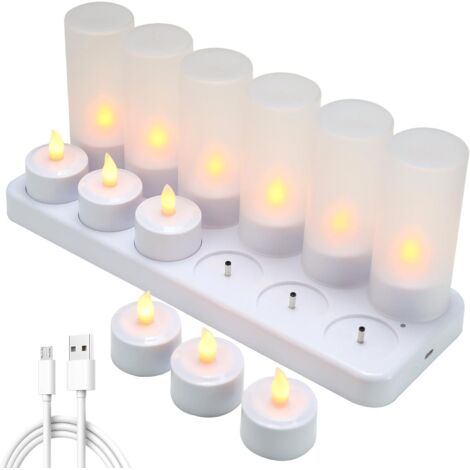 Paquete de 12 velas LED recargables, velas LED eléctricas con llama ...