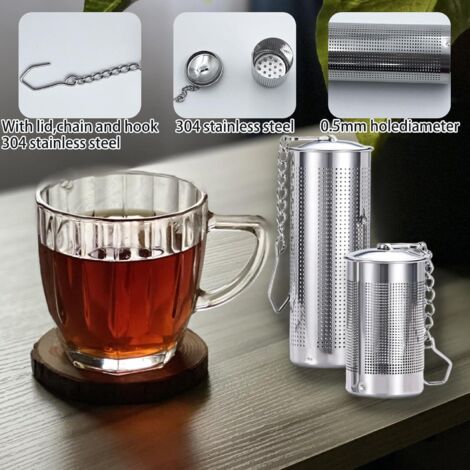 4 infusores de té de acero inoxidable, reutilizables, con tapa y cadena ...