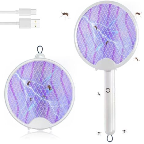 Matamoscas eléctrico 3 en 1, recargable, plegable, de 3000 V, con malla ...