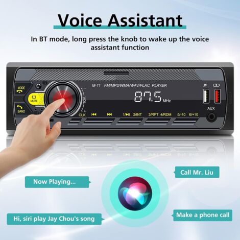 1-Din-Autoradio mit Bluetooth-Freisprecheinrichtung, Sprachassistent ...