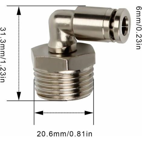 Conector rápido de aire comprimido, SRJQXH 2 piezas PL6-04, codo macho ...