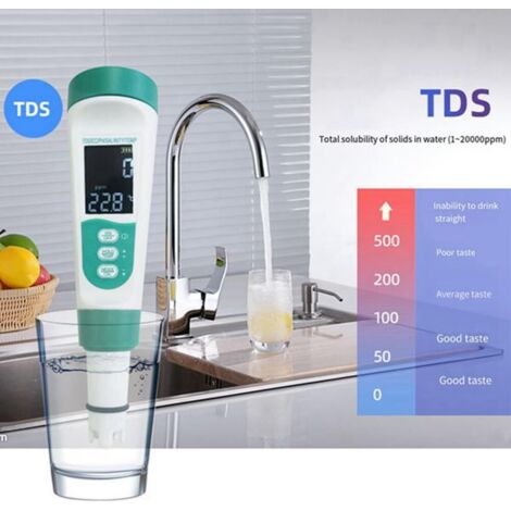 Medidor de calidad del agua 5 en 1, con voz, EC, acidez y pH, TDS y salinidad, sin polvo para ...