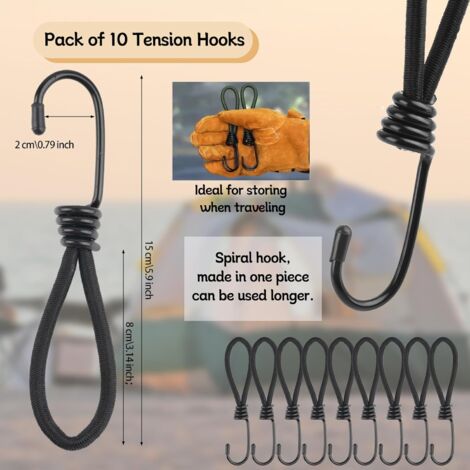 Venta de 10 tensores de lona con ganchos, tensor elástico de 15 cm con ...