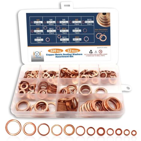 Assortimento di guarnizioni in rame da 320 pezzi, anello in rame ...