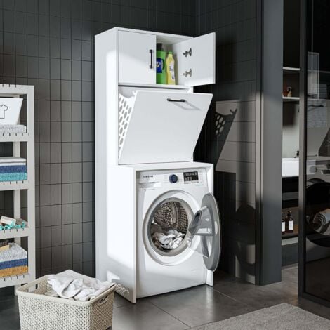 Luna Washing Machine Cabinet with Built In Laundry Basket and Storage ...