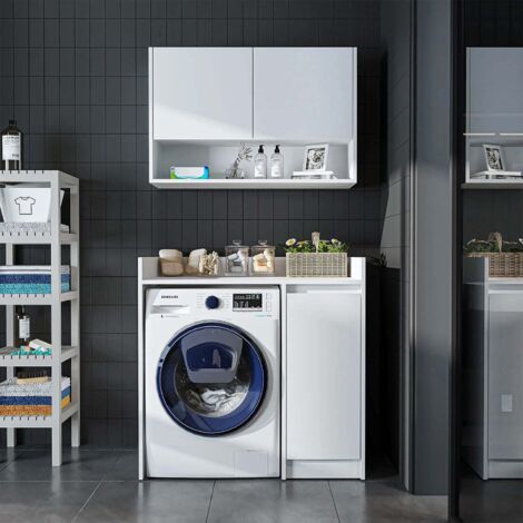 Derin Washing Machine Cabinet with Integrated Side Storage and Wall ...