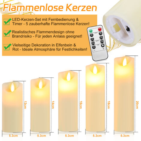 Jiubiaz LED Kerzen 5er Set Echtwachs Flackernd Flammenlose mit ...