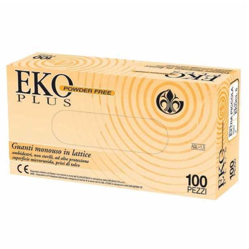 Guantes de látex Eko Plus sin polvo, paquete de 100, talla XS
