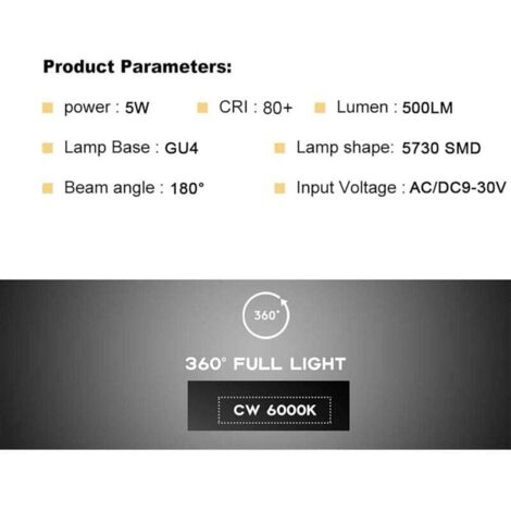 MR11 GU4 5W LED-Lampe, Kaltweiß, 6000K, 600 Lumen, Ersatz für 50W ...