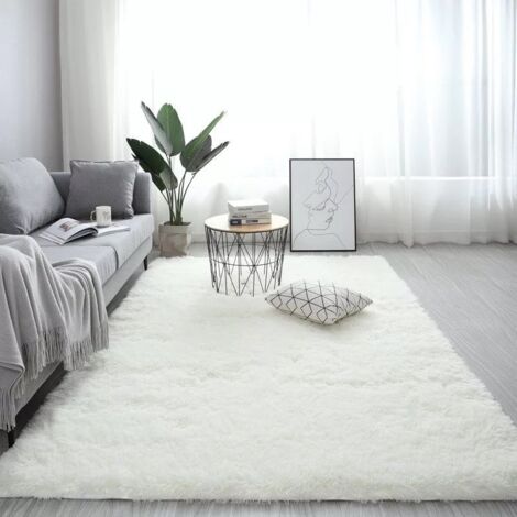 Alfombra mullida para salón, 160 x 230 cm, color blanco y beige, suave ...