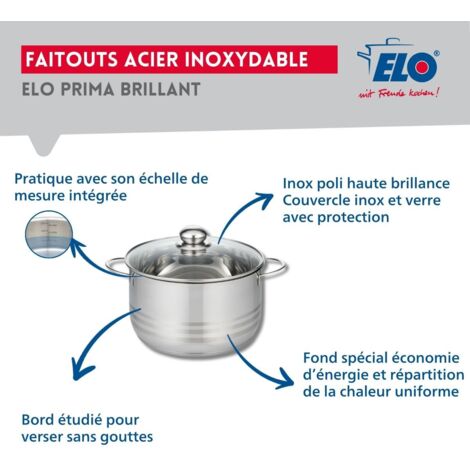 Poêles 20 32 cm et faitout 24 cm Elo Prima Brillant inox pour induction ...