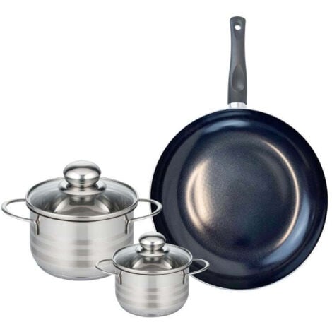 Ensemble de 1 Poêle de cuisson 28 cm et 2 faitouts 12 et 16 cm Elo Prima Brillant