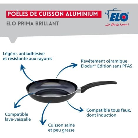 Ensemble de 1 Poêle de cuisson 28 cm et 2 faitouts 12 et 16 cm Elo Prima Brillant