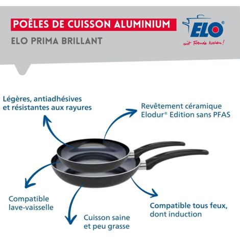 Ensemble de 2 Poêles de cuisson 24 et 28 cm et 3 faitouts 12, 14 et 24 cm Elo Prima Brillant
