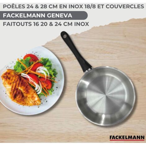 Set de 2 poêles 24, 28 cm inox, couvercles verre, 3 faitouts inox 16, 20 et 24 cm et 6 ...
