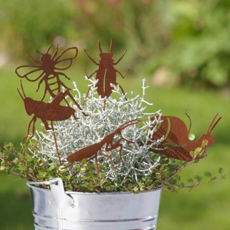 Garten - 5er Set Gartenstecker - Aus patiniertem Metall - Gartendeko ...