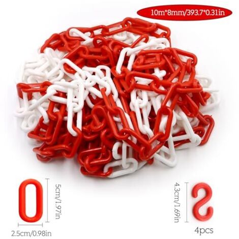 [NIEMALS VERWENDET] Rot-weiße Warnkette aus Kunststoff 10 m x 8 mm ...