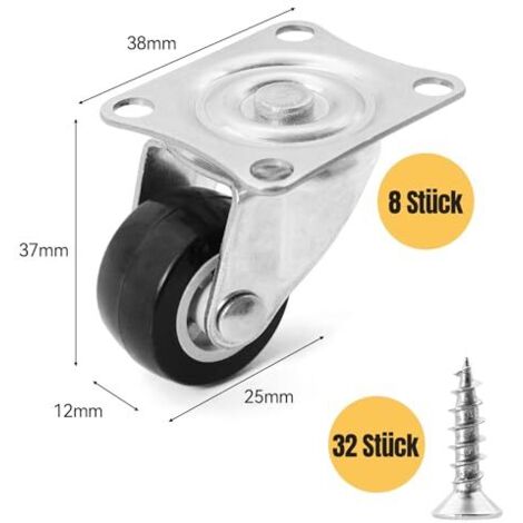 [NIEMALS VERWENDET] 8 Stück Mini Möbelrollen 360° Drehbar, Gummiräder ...