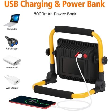 Foco LED recargable de 50 W para obras de construcción, luz de trabajo ...