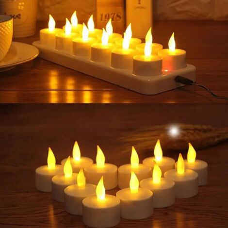 Juego de 12 velas LED recargables, velas LED eléctricas con llama ...