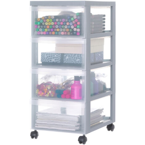 Iris Ohyama, Tour de rangement plastique sur roulettes A4, 4 Tiroirs ...
