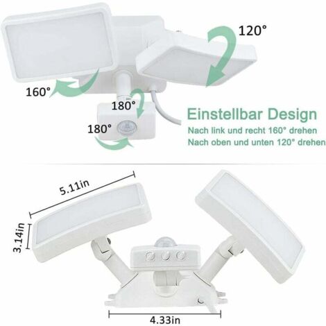 Foco LED blanco con sensor de movimiento ajustable, foco LED exterior ...