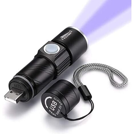 Linterna UV, linterna UV recargable por USB con luz negra de 395 nm ...