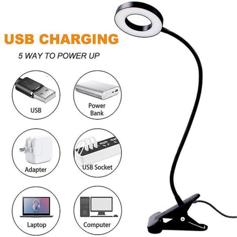 Lámpara De Lectura Led Con Pinza Recargable Por Usb Para Mesa O