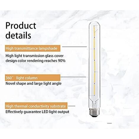 E27Bombilla LED T300 de 300 mm y 6 WLuz blanca cálida de 2700K, 360 ...