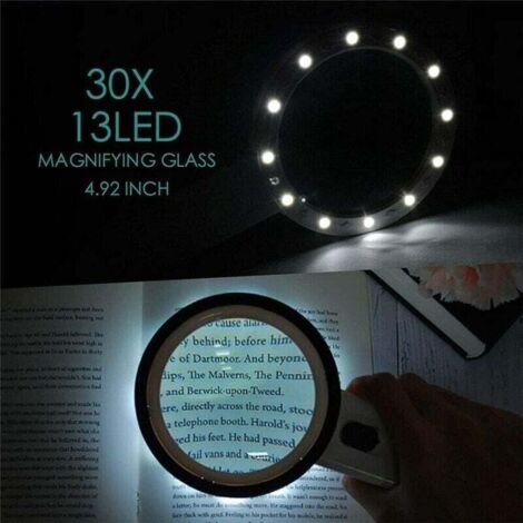 Lupa de lectura, XU, 12 LED, 30 aumentos, gran lupa iluminada para ...