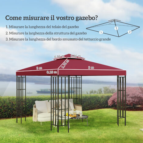 Toile de rechange tonnelle 3x3 polyester anti-UV toit ventilé rouge ...