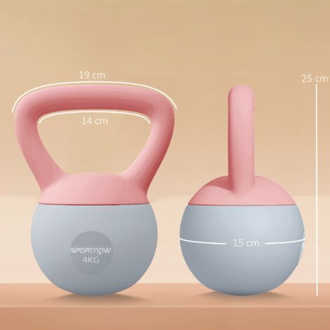 Kettlebell 4 kg rose et gris avec poignée antidérapante fitness ...