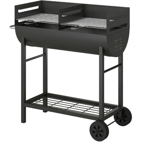 kohlegrill Grillwagen mit 2 Grillzonen höhenverstellbarer Grillrost ...